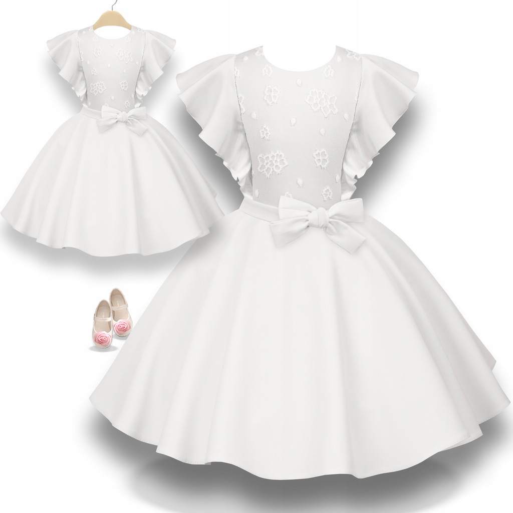 Sukienka WIZYTOWA ELEGANCKA koronka falbany MOTYL ivory 158 RIMKO ...