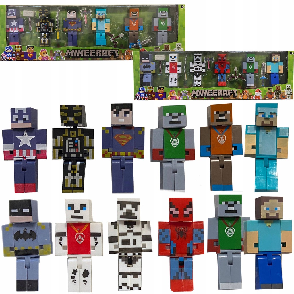 MINECRAFT FIGURKI DUŻY ZESTAW ŚWIECĄCE 12 SZTUK - 14293719299 ...