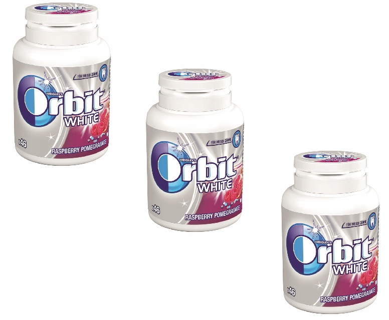 3 X GUMA ORBIT WHITE POMEGRANATE Malina + Granat 46 drażetek import ...