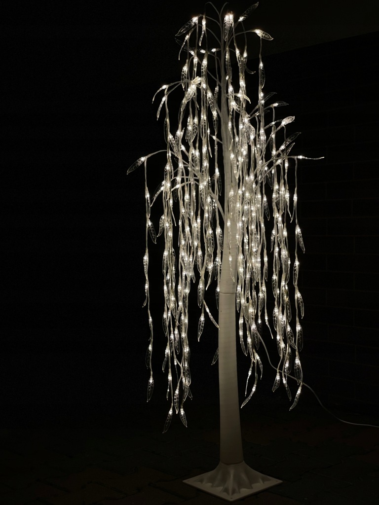 DRZEWKO ŚWIĄTECZNE LED WIERZBA OZDOBA DOMU OGRODU 150 CM BIAŁA LISTKI ...