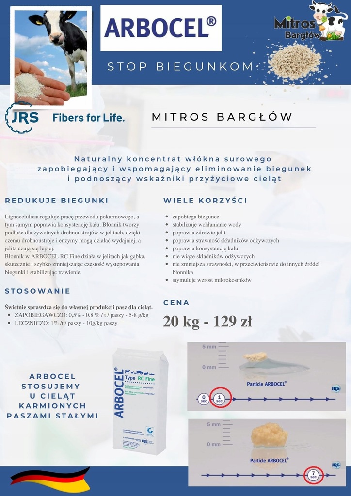 Arbocel przeciw biegunkom dla cieląt do paszy 20kg - 13167526981 ...