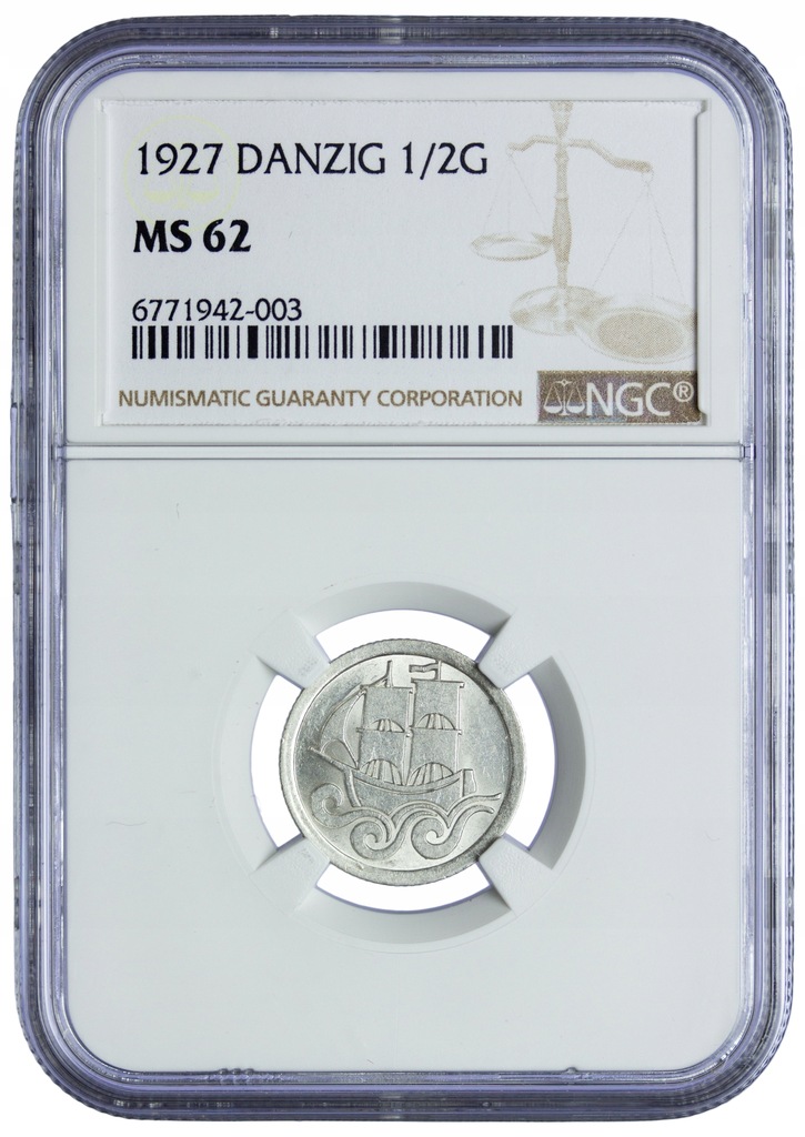 Wolne Miasto Gdańsk 1/2 guldena 1927, NGC MS62 - 13688335267 - oficjalne archiwum Allegro