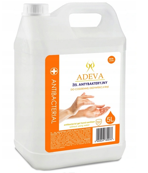 Żel ANTYWIRUSOWY do rąk Adeva SKUTECZNOŚĆ 99,9% 5L - 10568745321 ...