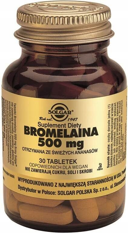 Bromelaina Bromelain 500mg 30 tabletek Solgar - 13904617439 - oficjalne ...