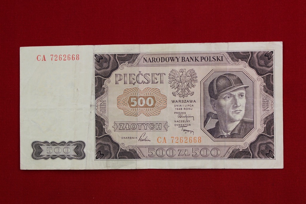 Polski Banknot 500 Złotych Polskie 1948 rok seria CA NBP - 14512485620 ...