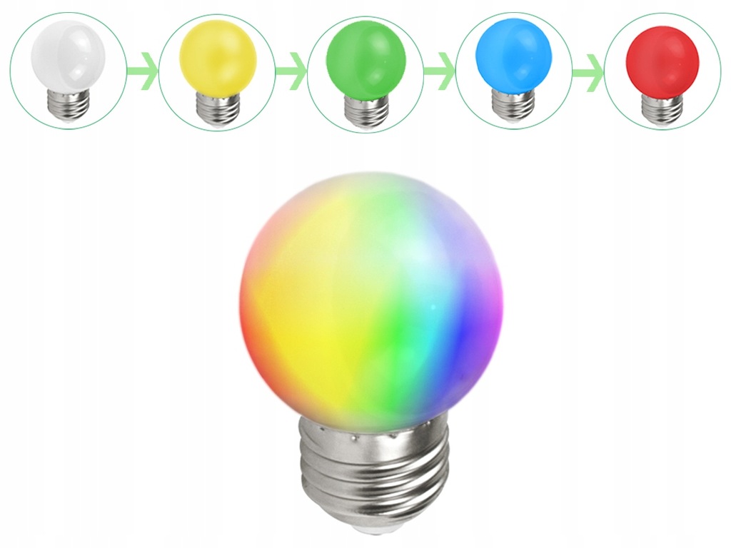 Żarówka kolorowa LED RGB 1W łańcuch świetlny E27 - 9819466983 ...
