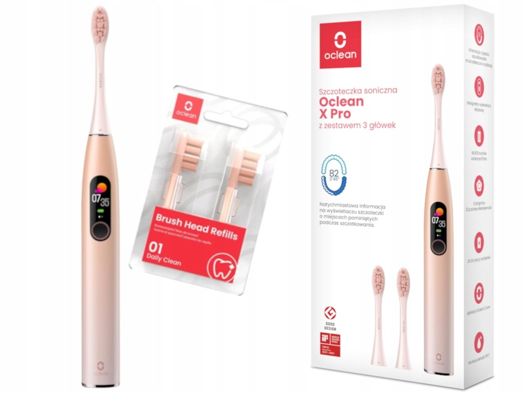 Szczoteczka soniczna Oclean X Pro Akumulatorowa Różowa + 3 końcówki - 14729637058 - oficjalne ...