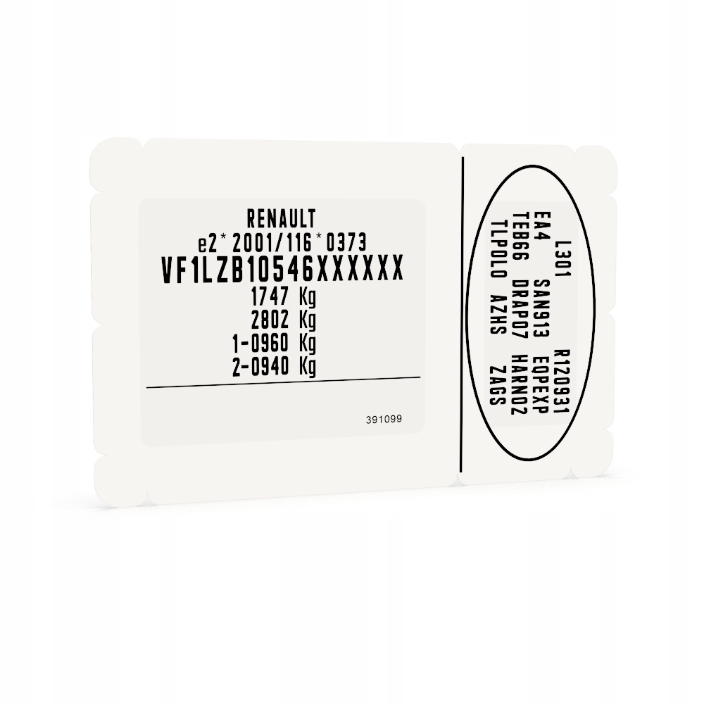 RENAULT TABLICZKA NAKLEJKA ZNAMIONOWA VIN - 15124401794 - oficjalne ...