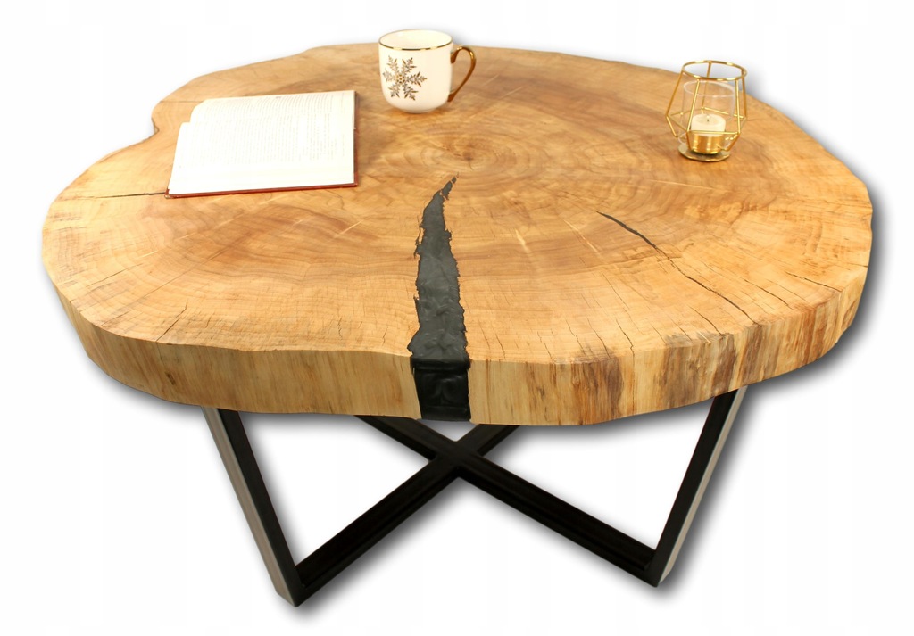 STOLIK KAWOWY ŁAWA Z PLASTRA DREWNA ŻYWICA 97x91cm - 13591868776 ...