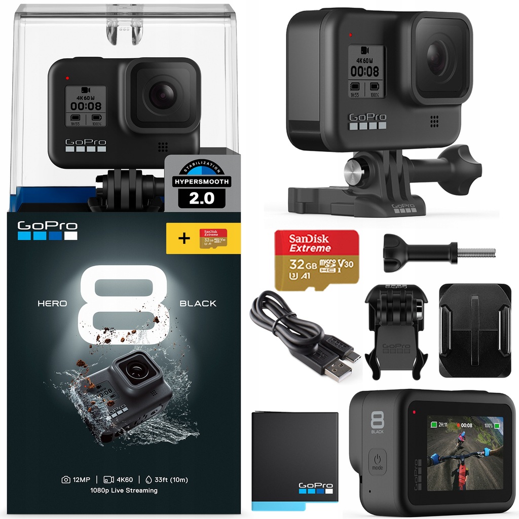 KAMERA GOPRO HERO 8 BLACK GO PRO 8 + karta 32GB - 9264806584 ...