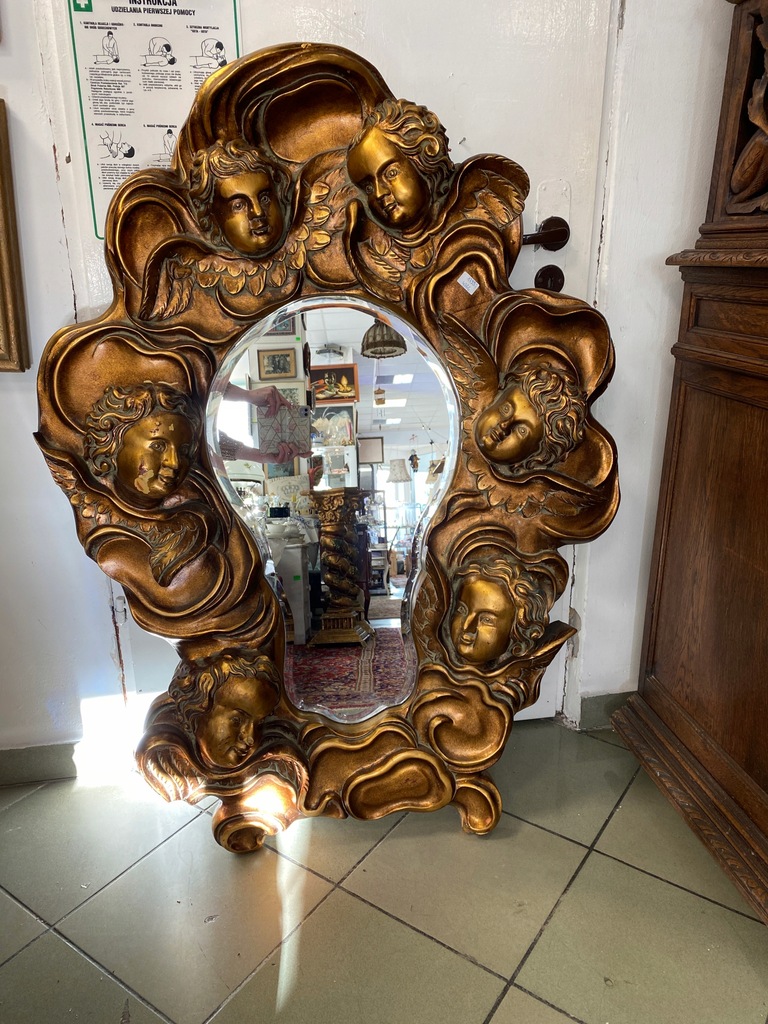 stare Lustro antyk glamour zlota rama anioły 4766 - 11707520779 ...