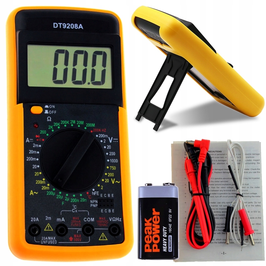 MIERNIK CYFROWY Z TEMPERATURĄ MULTIMETR DT9208A - 7798180560 - oficjalne archiwum Allegro