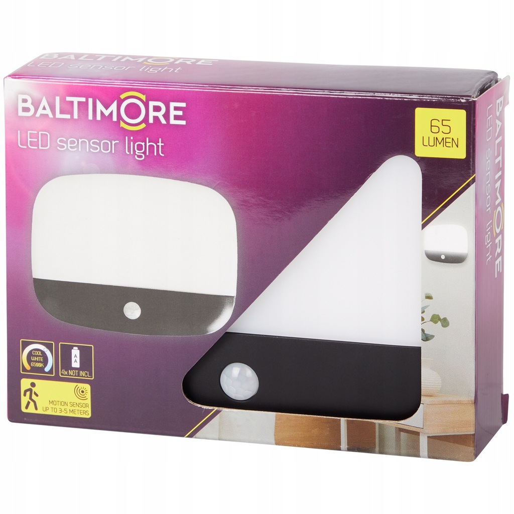 LAMPA Z CZUJNIKIEM RUCHU WEWNĘTRZNA BALTIMORE LED 14,3 x 11x 2.5 cm ...