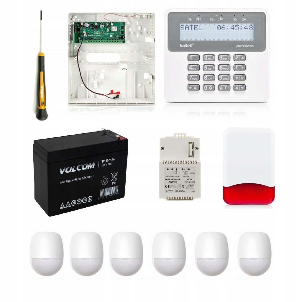 Satel kompletny alarm Perfecta 6 czujek GSM SMS - 12401483345 ...
