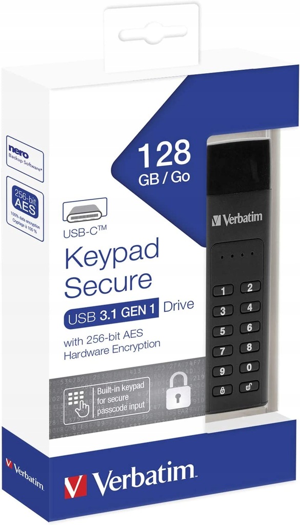 Pendrive Verbatim Secure Keypad 49432 128 GB - 12463997587 - oficjalne ...