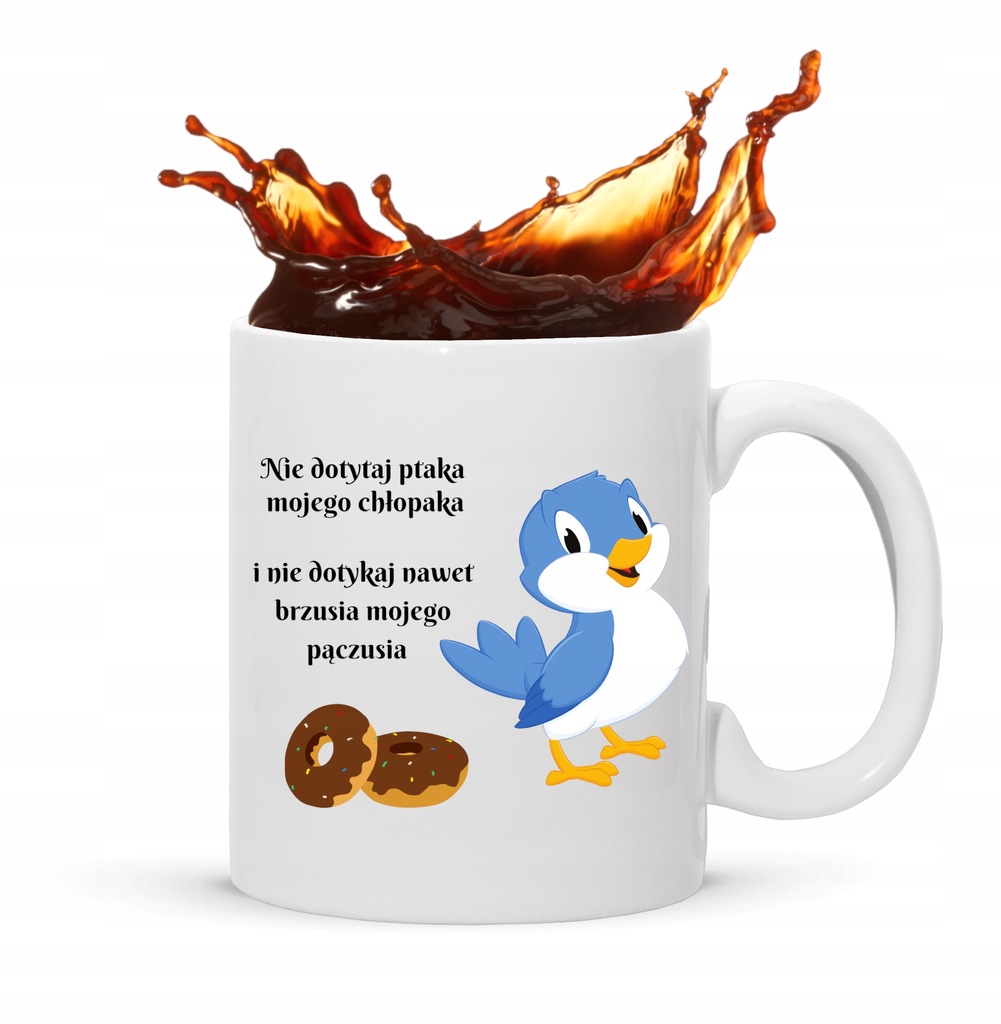 KUBEK NA PRREZENT ŚMIESZNY NIE DOTYKAJ PTAKA - 12707038464 - oficjalne archiwum Allegro
