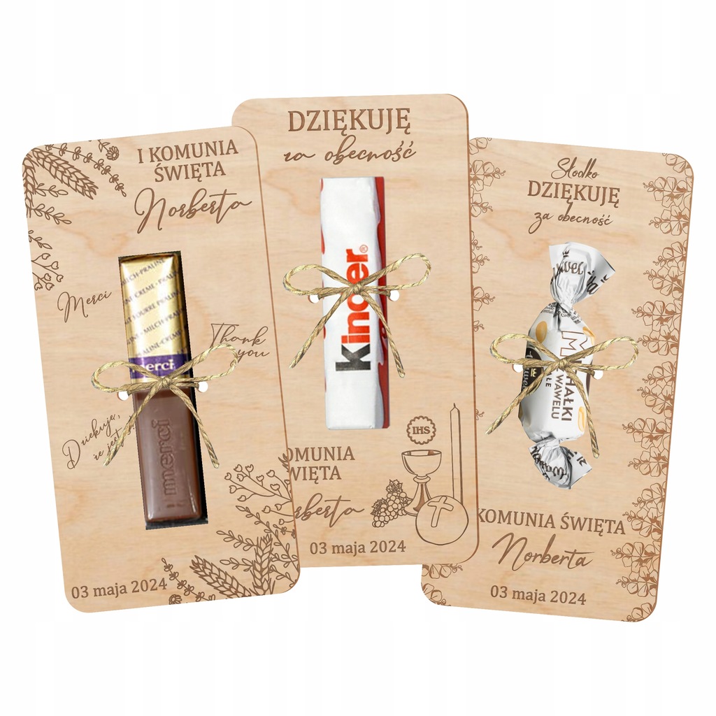 PODZIĘKOWANIE I Komunia Święta 5 sztuk MERCI KINDER CUKIERKI mini ...