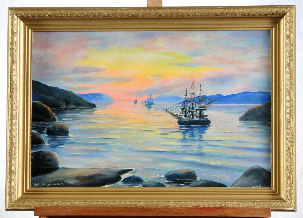 MARYNISTYKA- STATKI NA MORZU PIĘKNY OBRAZ OLEJNY ! - 12697721296 ...