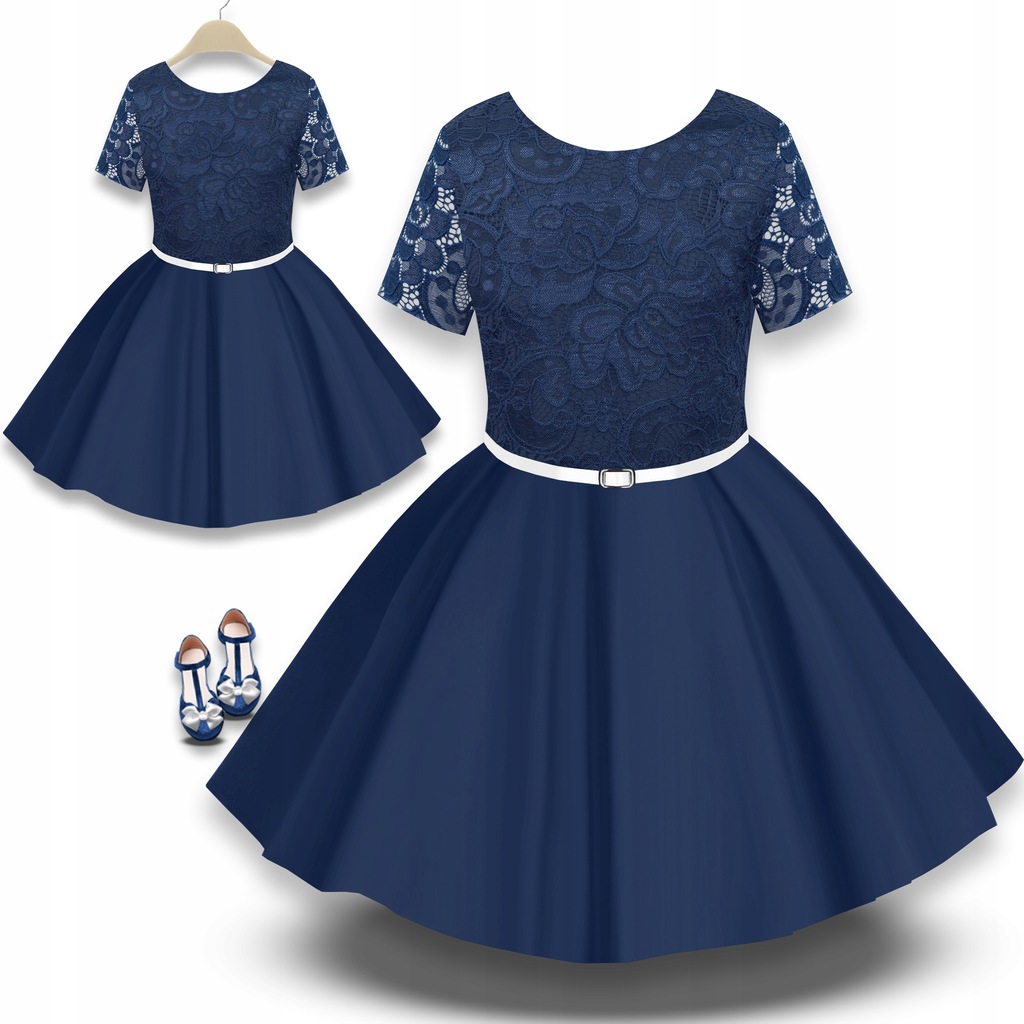 Sukienka WIZYTOWA całe koło ELEGANCKA koronka ażur NAVI 152 RIMKO ...