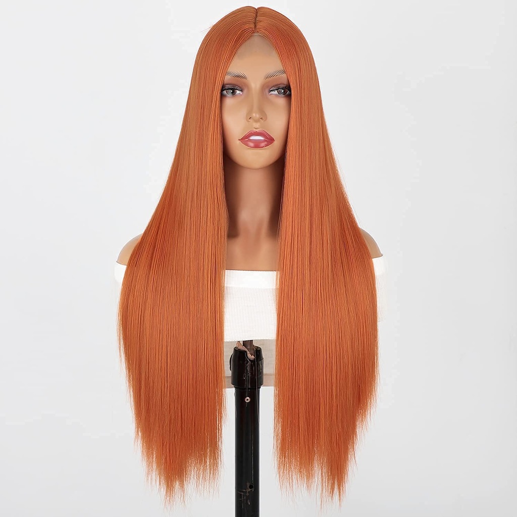 PERUKA DAMSKA RUDA DŁUGA 68 CM BEZ GRZYWKI POMARAŃCZOWA RUDA MILDISO ...