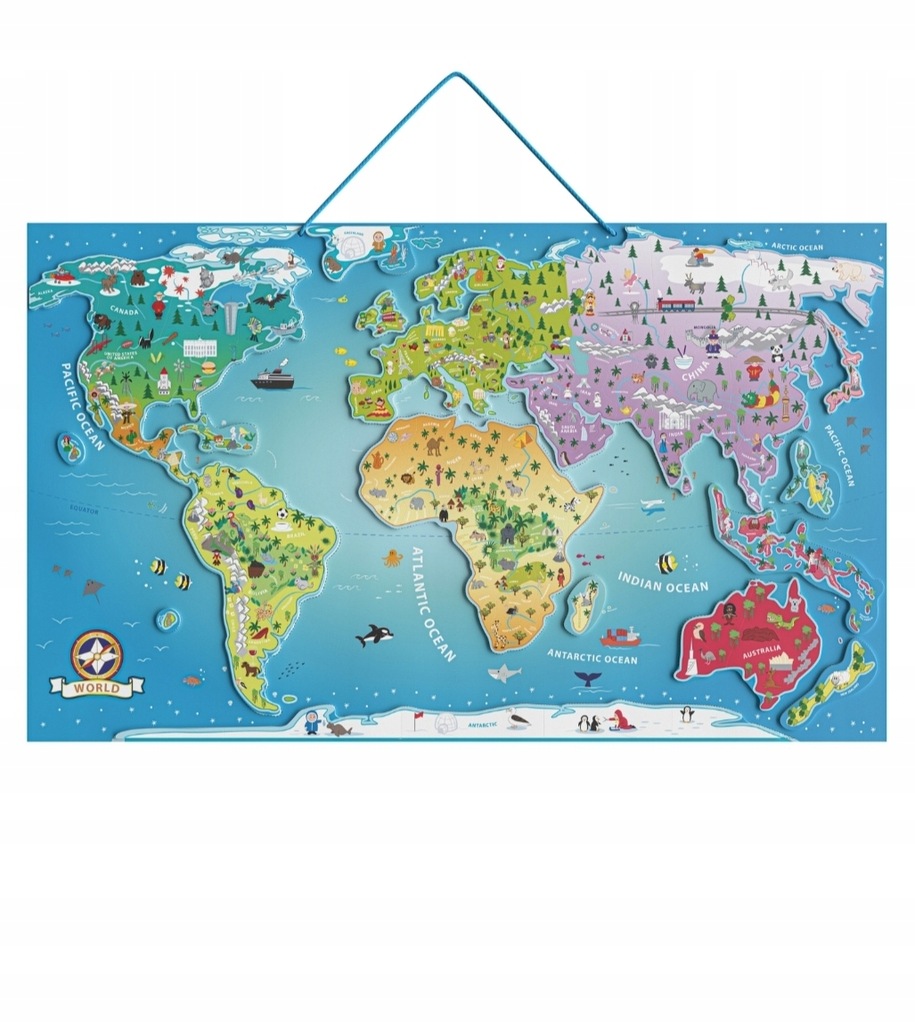 MAPA ŚWIATA MAGNETYCZNA playtive 94 elementy puzzle DREWNIANA POLSKIE ...