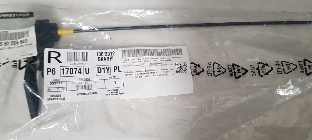 NOWA ORYGINALNA LINKA RĄCZKA MASKI RENAULT OE 656220664R SCENIC IV ...