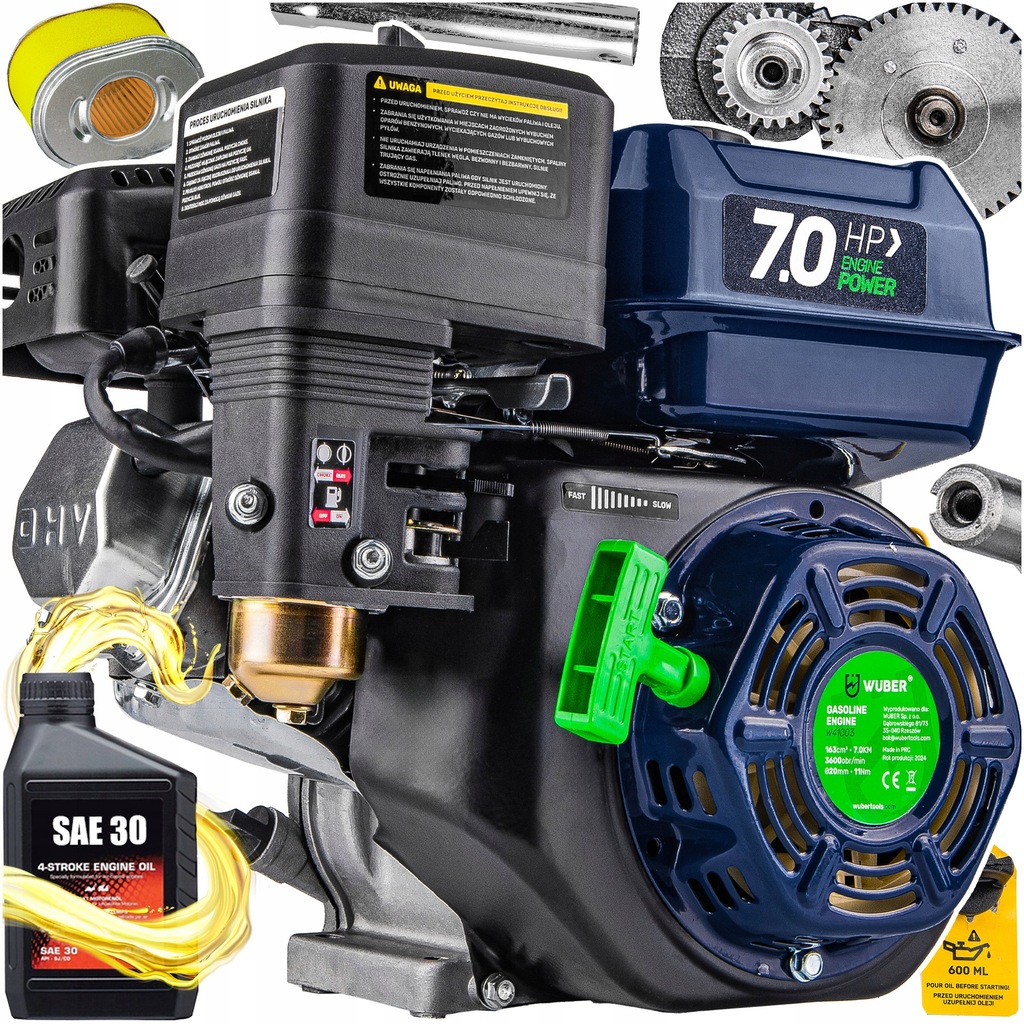 SILNIK BENZYNOWY SPALINOWY GLEBOGRYZARKI ZAGĘSZCZARKI 7KM 19MM OHV + OLEJ - 17249447293 ...