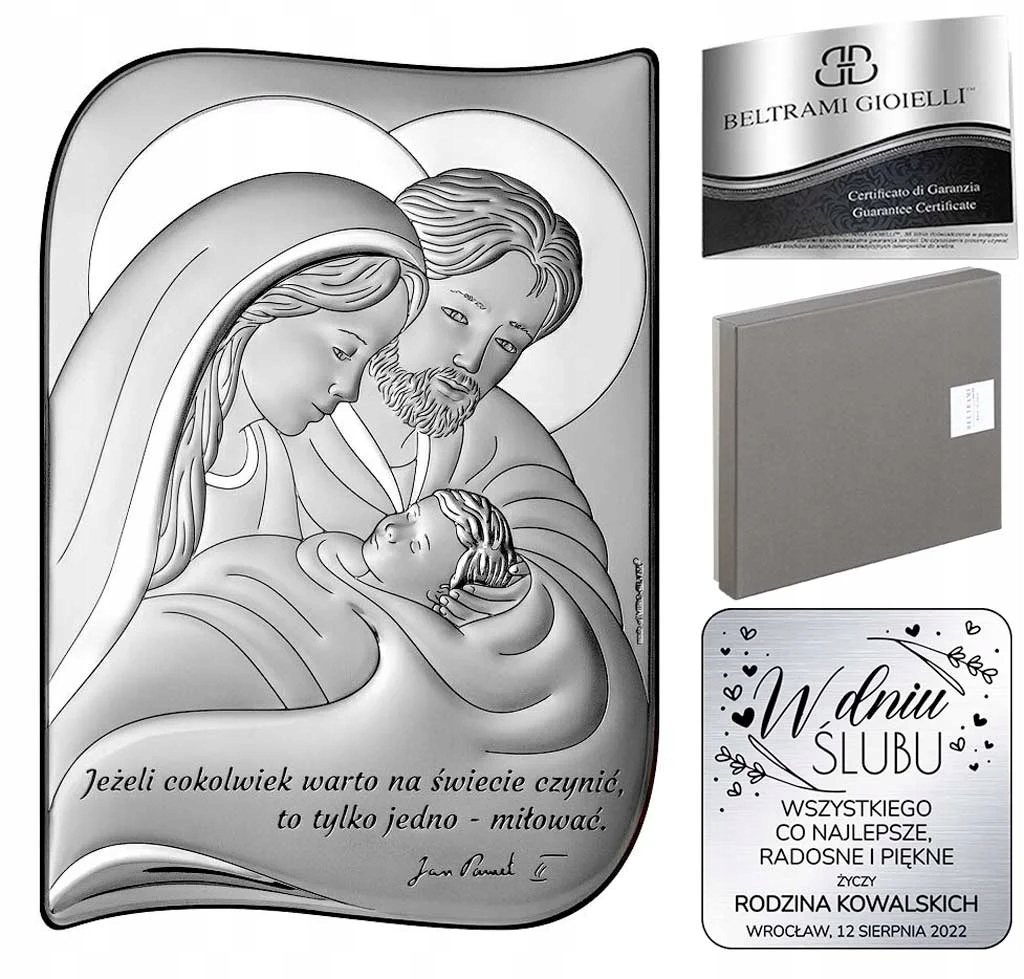 SREBRNY OBRAZEK ŚWIĘTA RODZINA PREZENT NA ŚLUB OD RODZICÓW PAMIĄTKA GRAWER - 15344218047 ...
