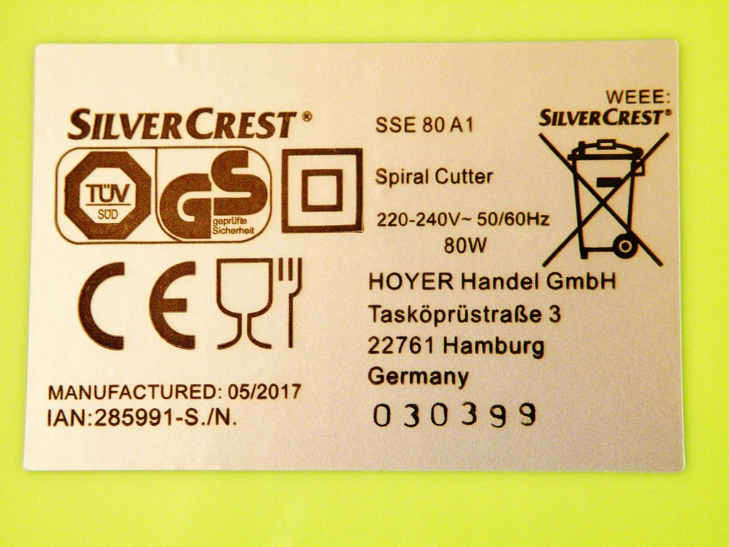 Купить Спиральный слайсер SilverCrest SSE 80 A1: отзывы, фото и характеристики на Aredi.ru ...