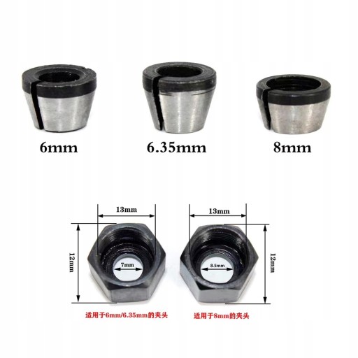 6mm 6.35mm 8mm tuleja zaciskowa Adapter z nakrętką - 13253081594 ...