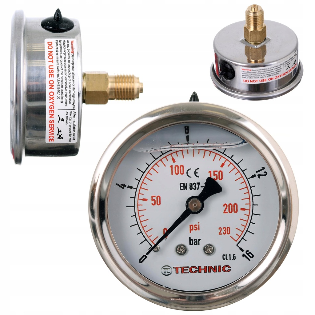 Manometr Glicerynowy Ciśnieniomierz Zegar 63mm 0-16 bar Gwint 1/4" Tylny - 15138110736 ...
