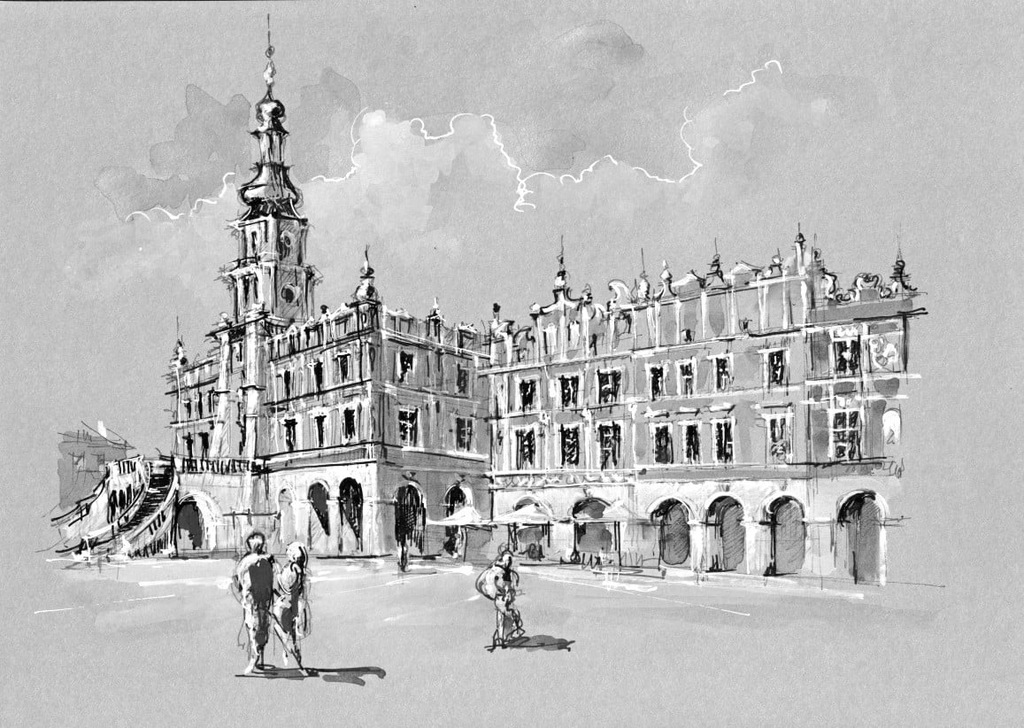 Zamość ratusz III - A4 srebrny rysunek tuszem - 9976155235 - oficjalne ...