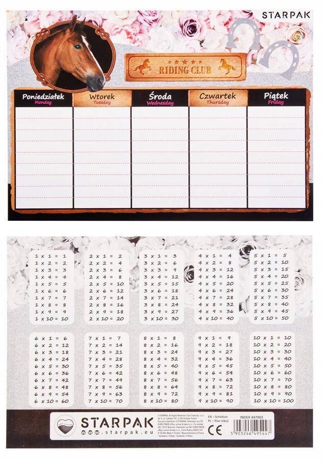Plan lekcji z tabliczką mnożenia A5 Horses STARPAK - 12964466534 - oficjalne archiwum Allegro