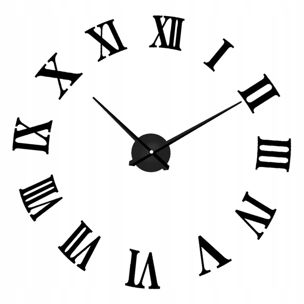 Modern DIY Large Wall Clock Decal 3D Stickers Roman Numerals Wall Black ...