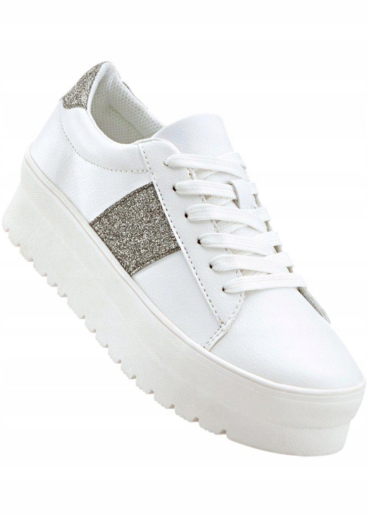 RAINBOW BIAŁE SZNUROWANE BUTY PLATFORMA BROKAT 39 - 13068959602 ...