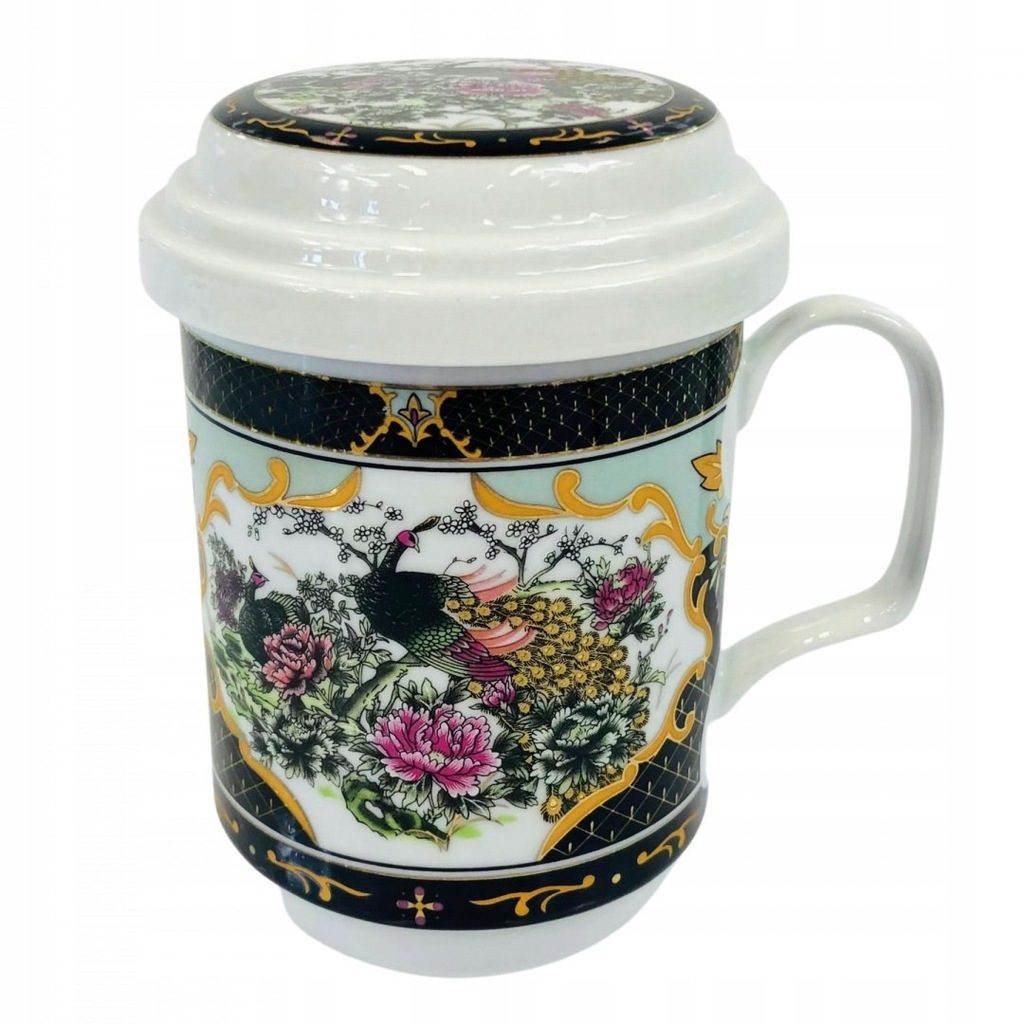 Kesi kubek z zaparzaczem 300ml czarny paw porcelan - 12423507624 - oficjalne archiwum Allegro