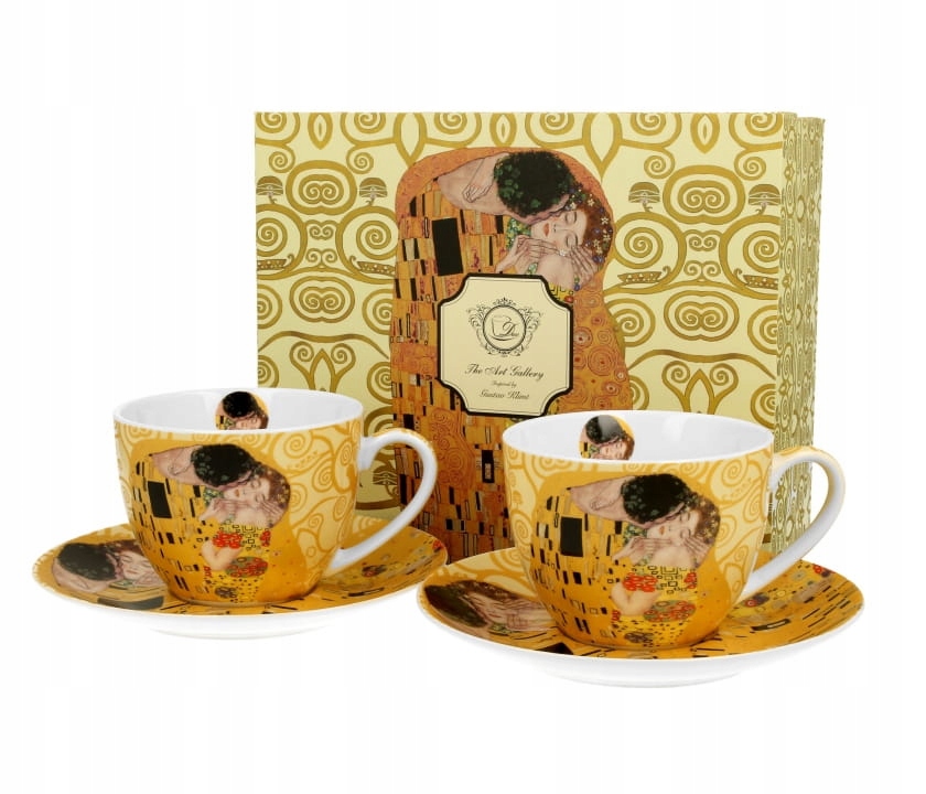 Filiżanki ze spodkami 280 ml komplet 2 szt THE KISS ECRU inspired by Klimt - 16916384608 ...