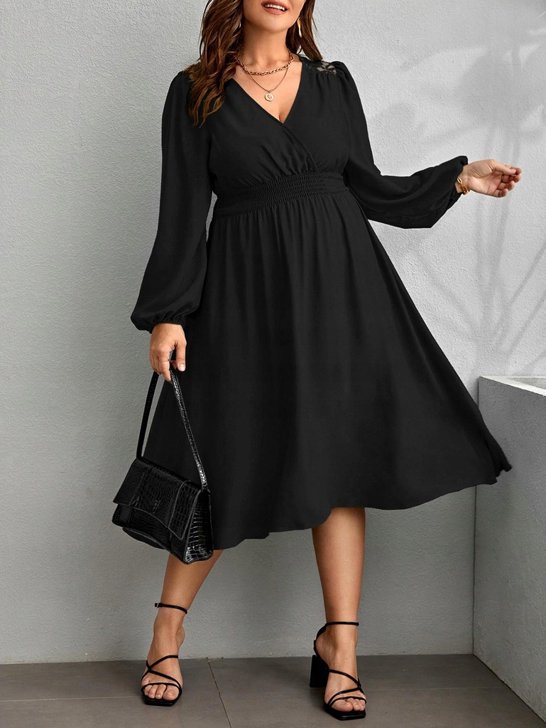 D10E010 CZARNA SUKIENKA MIDI KORONKA SHEIN 48 - 13773905164 - oficjalne archiwum Allegro