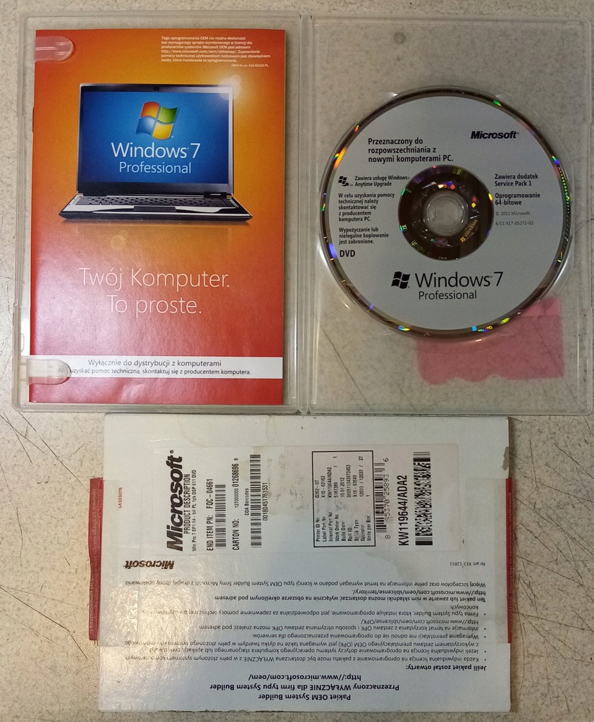 Windows 7 x64 PRO PL - ORYGINALNY NOŚNIK DVD - 9668954094 - oficjalne ...