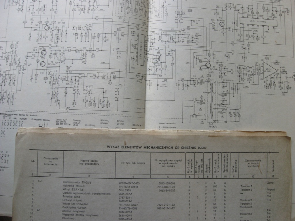 Radio ŚNIEŻNIK R-502 Instrukcja serwisowa Schemat - 13296923891 - oficjalne archiwum Allegro