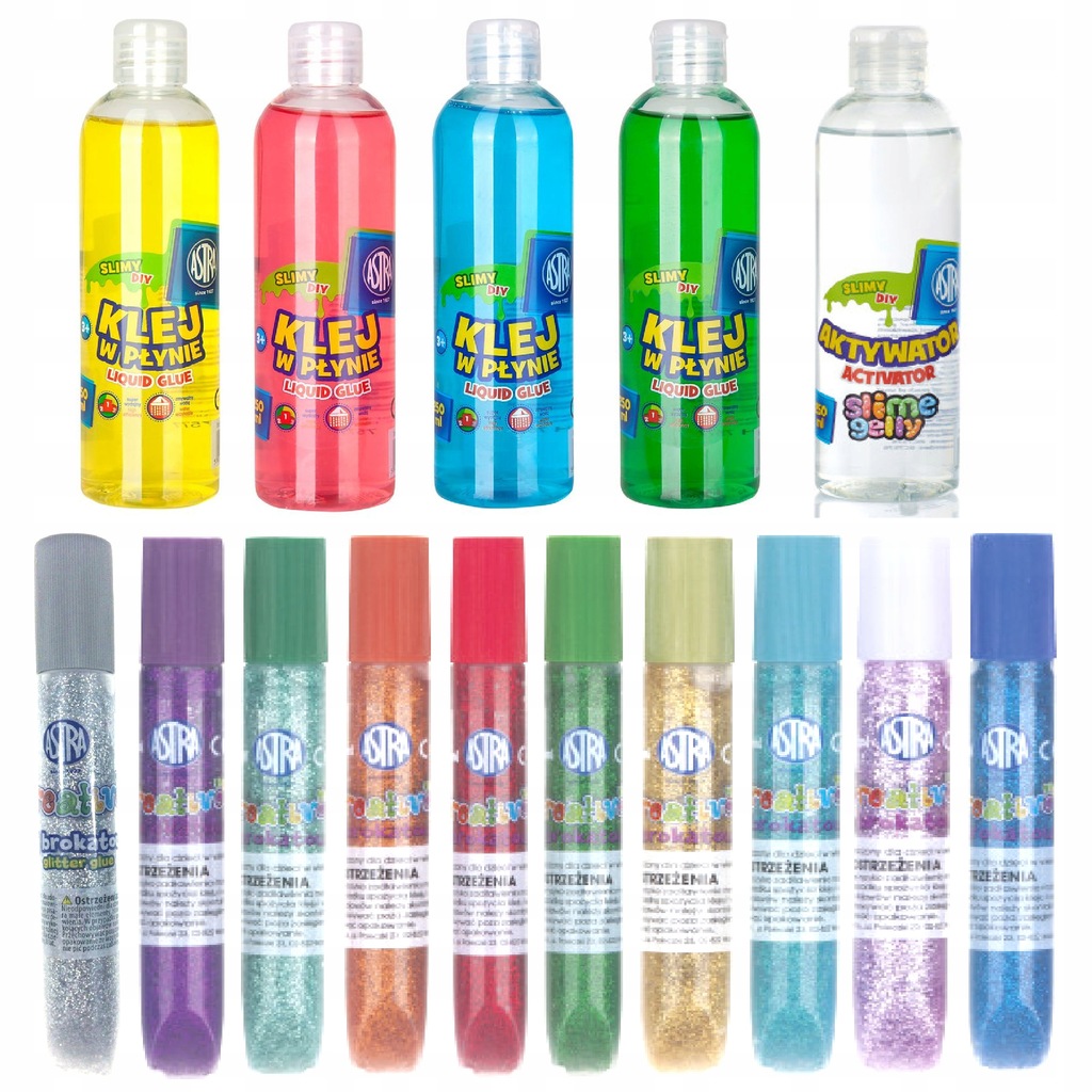 XXL ZESTAW KLEJ 4 kol. AKTYWATOR SLIME GELLY 250ML - 10244716034 ...