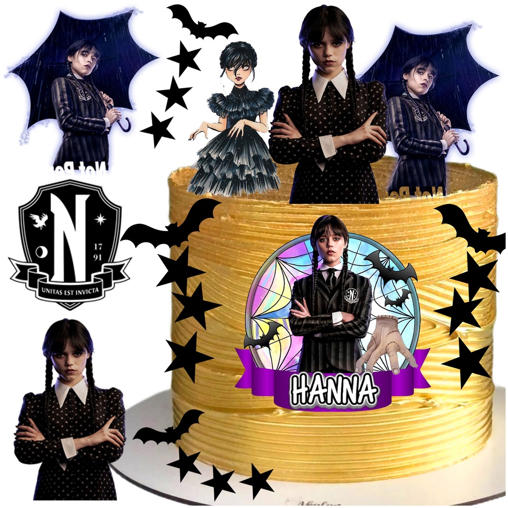 Opłatek Na Tort Wednesday Postacie 15 szt + Imię Napis Zestaw Postaci ...