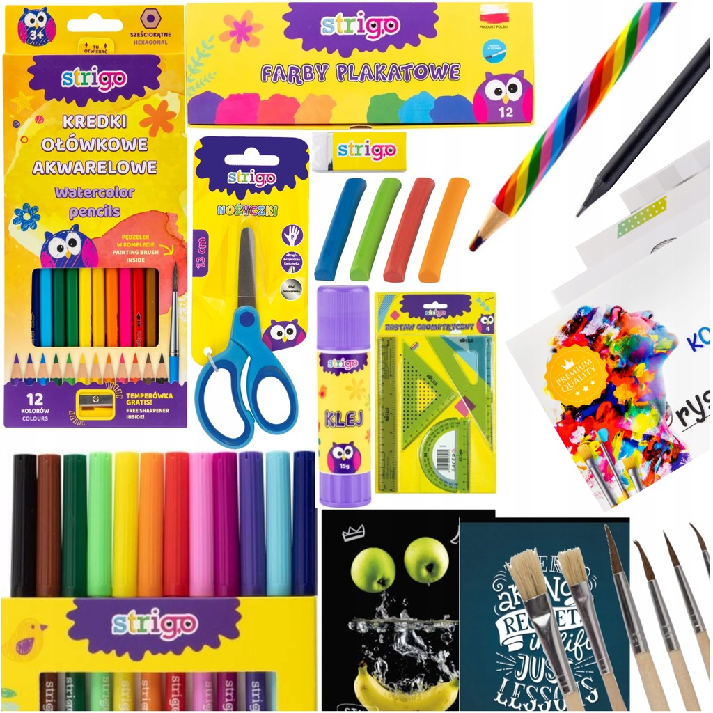 Duży zestaw przyborów szkolnych Strigo 17elementów - 12378690956 ...