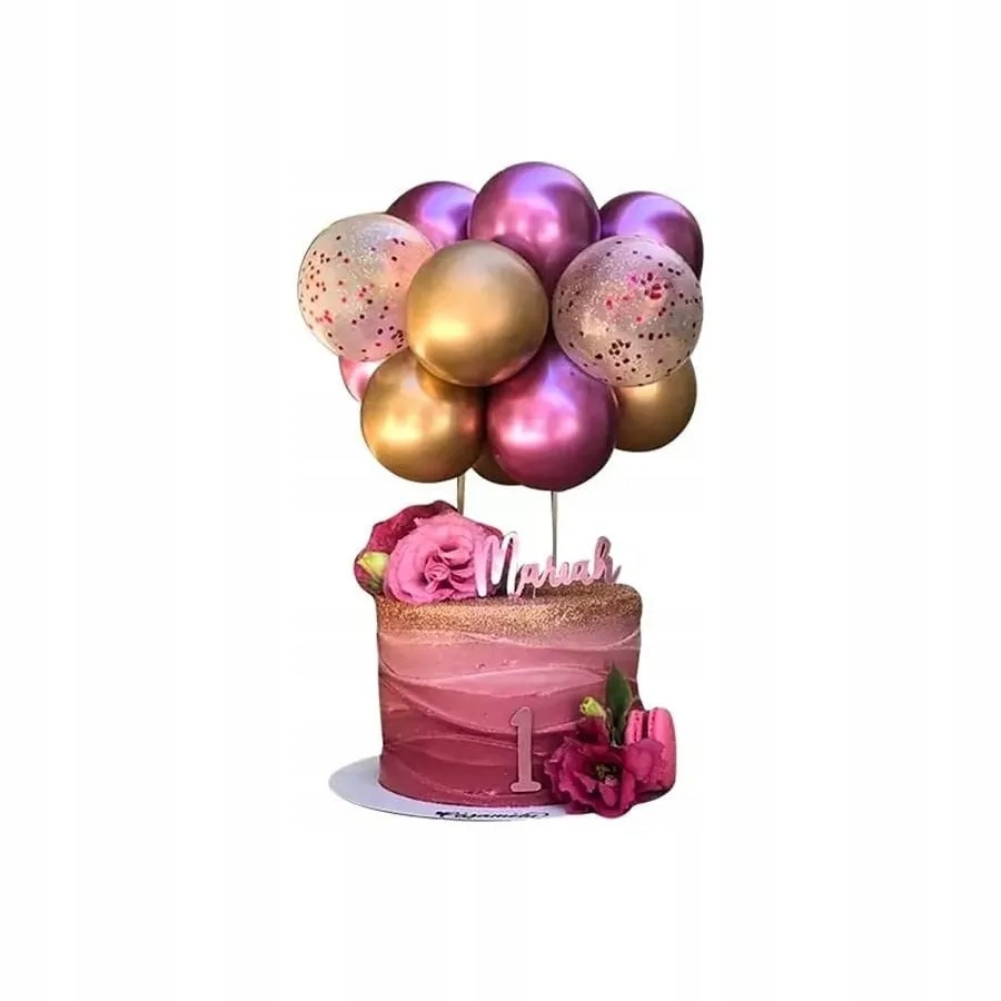 Topper na tort- balony, baloniki FIOLETOWO ZŁOTE - 13322154904 ...