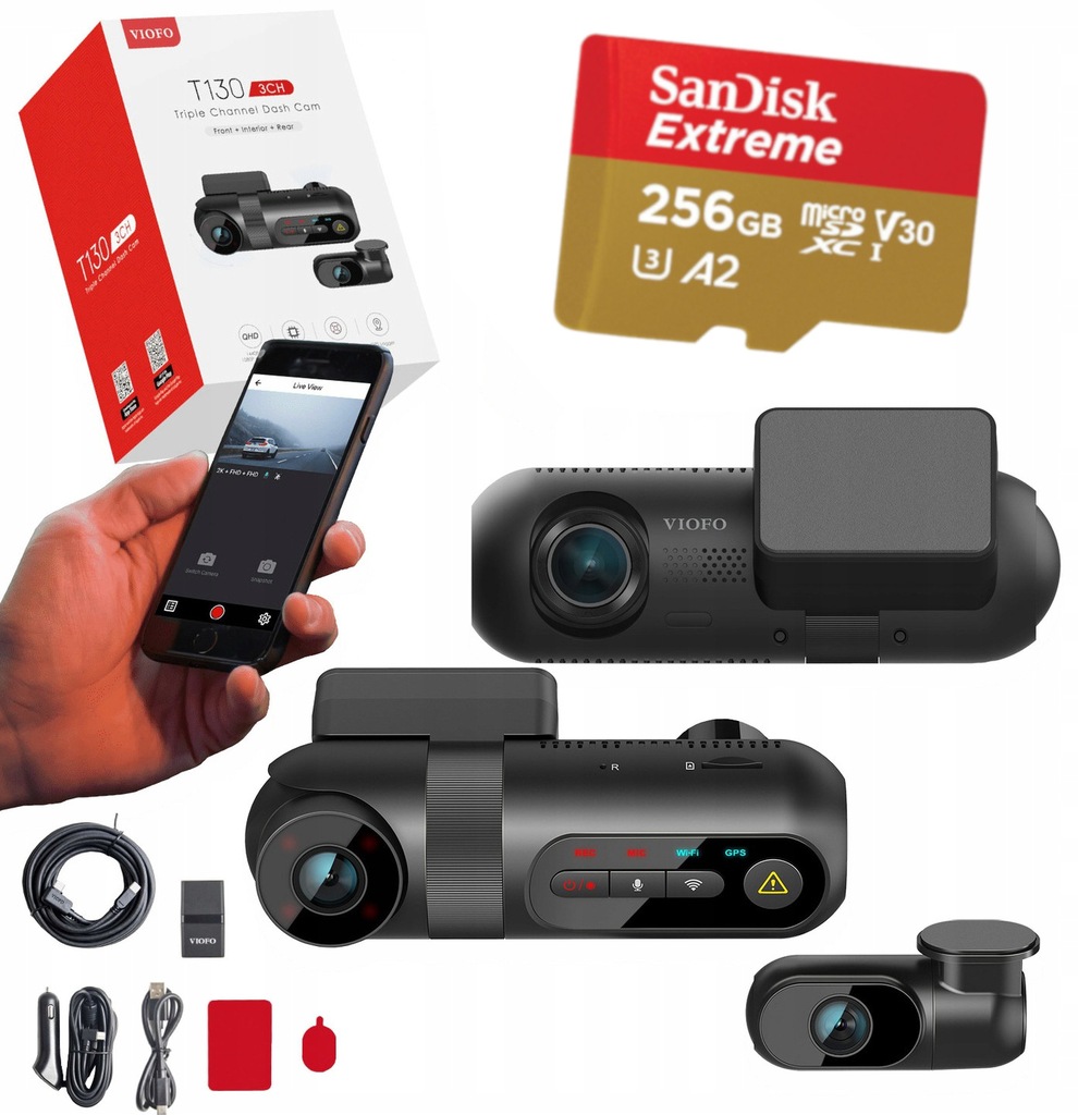 VIOFO T130 3CH-G REJESTRATOR 3 KAMERY + 256GB - 12567442741 - oficjalne ...