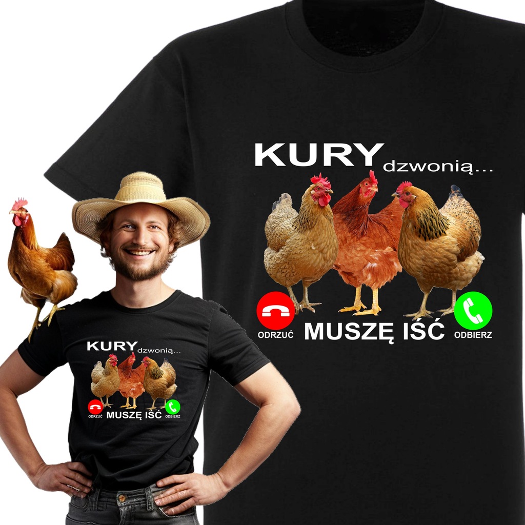 Prezent dla Rolnika Taty Faceta Koszulka z Nadrukiem Kury Dzwonią XXL - 15312541019 - oficjalne ...