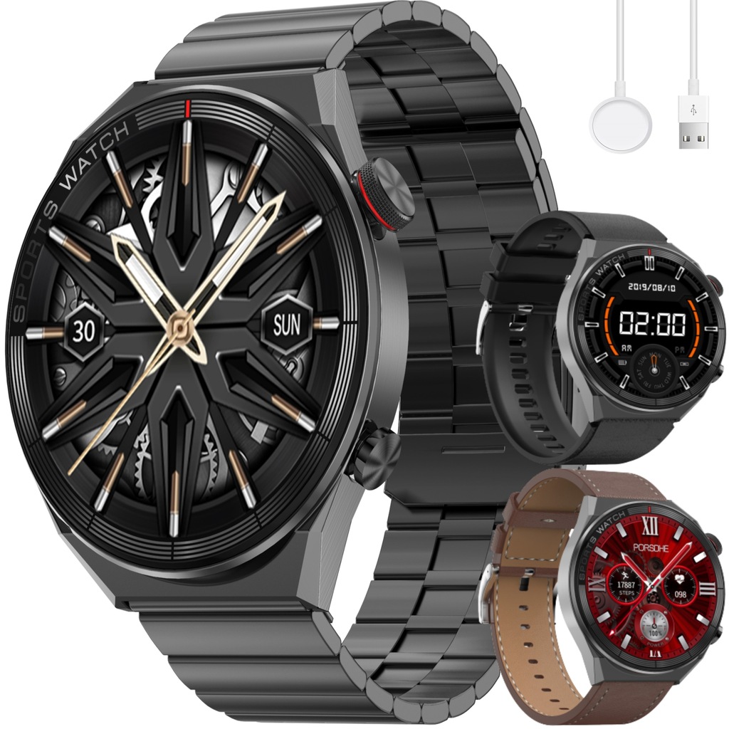 Zegarek męski SMARTWATCH NFC ROZMOWY 3 PASKI PL - 13205710484 ...