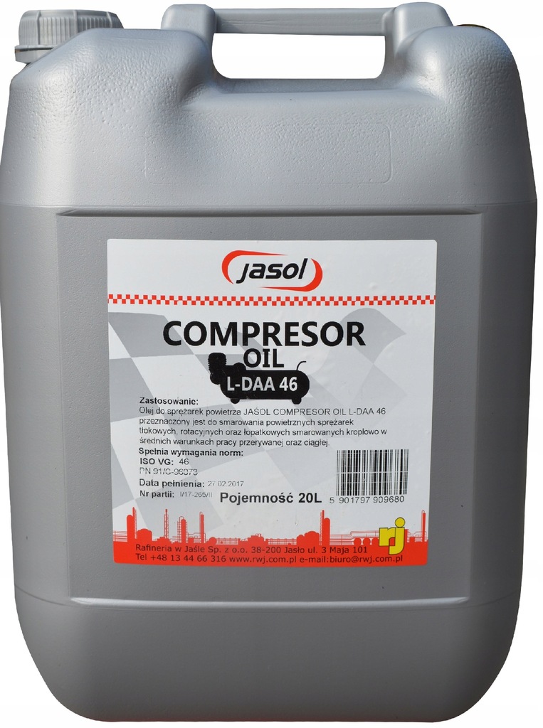 Jasol Compressor oil L-DAA 46 Olej sprężarkowy 20l - 10169839034 - oficjalne archiwum Allegro
