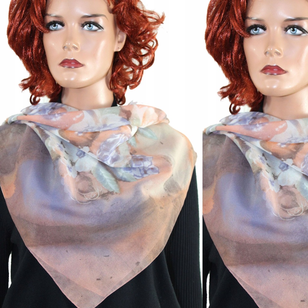 d7 Stylowa Wzorzysta Chusta Apaszka Mgiełka Kwiaty 87x89 - 14637197704 ...