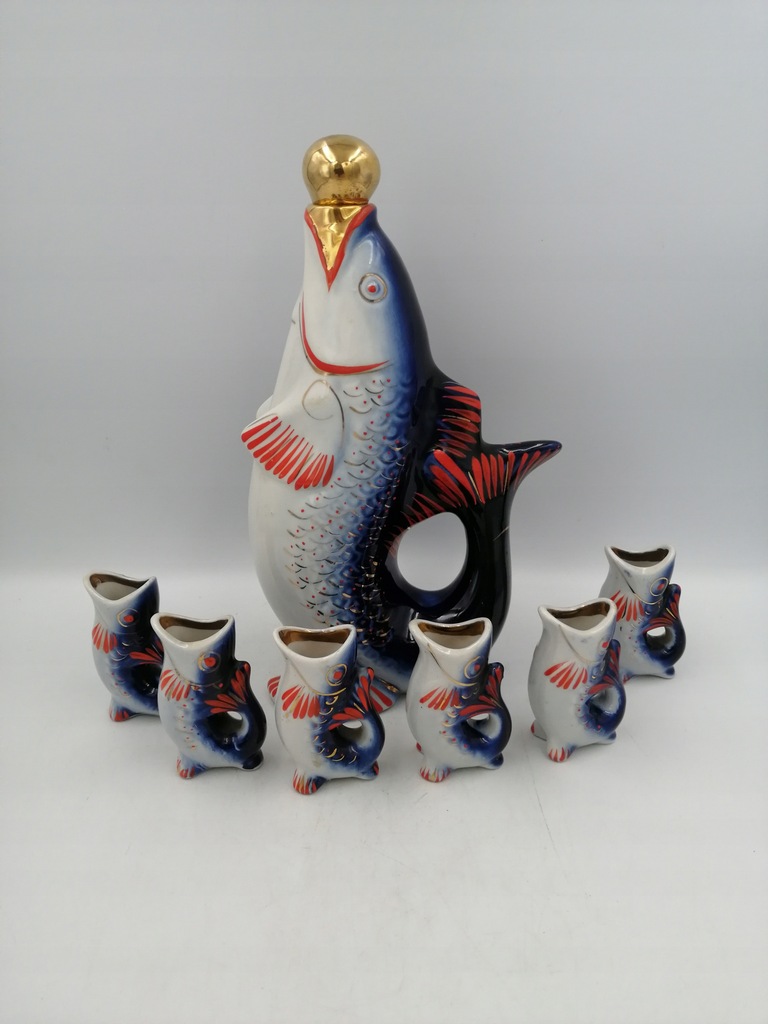 RYBKI KARAFKA RYBKA 6 MAŁYCH ZESTAW PRL PORCELANA - 13065701146 ...